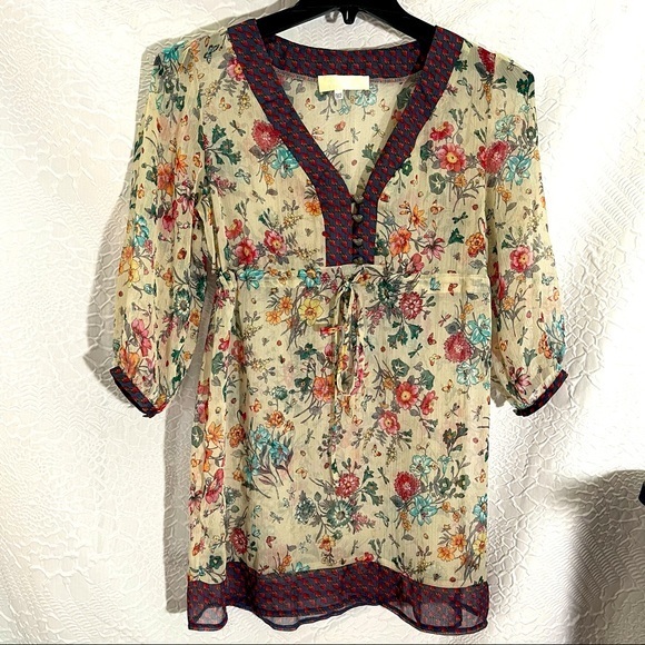 Ronit Zilkha | Tops | Ronit Zilkha Button Vneck Garden Sheer Blouse ...